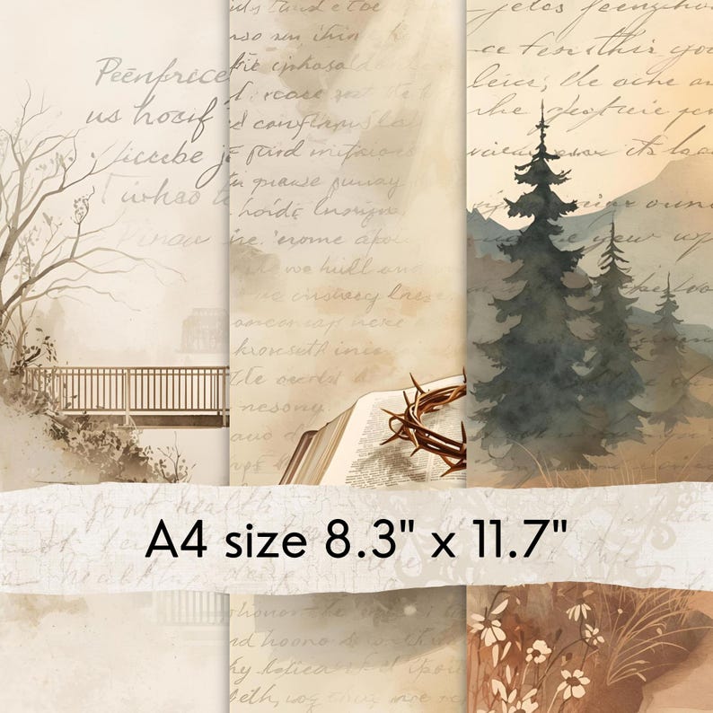 Christian Watercolor Digital Papers: Faith, Bible, Cross (A4 Printable ...
