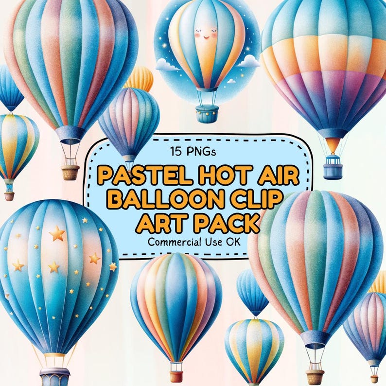 15 Pastel Hot Air Balloon Pngs | Dreamy Nursery Clipart | Digital ...