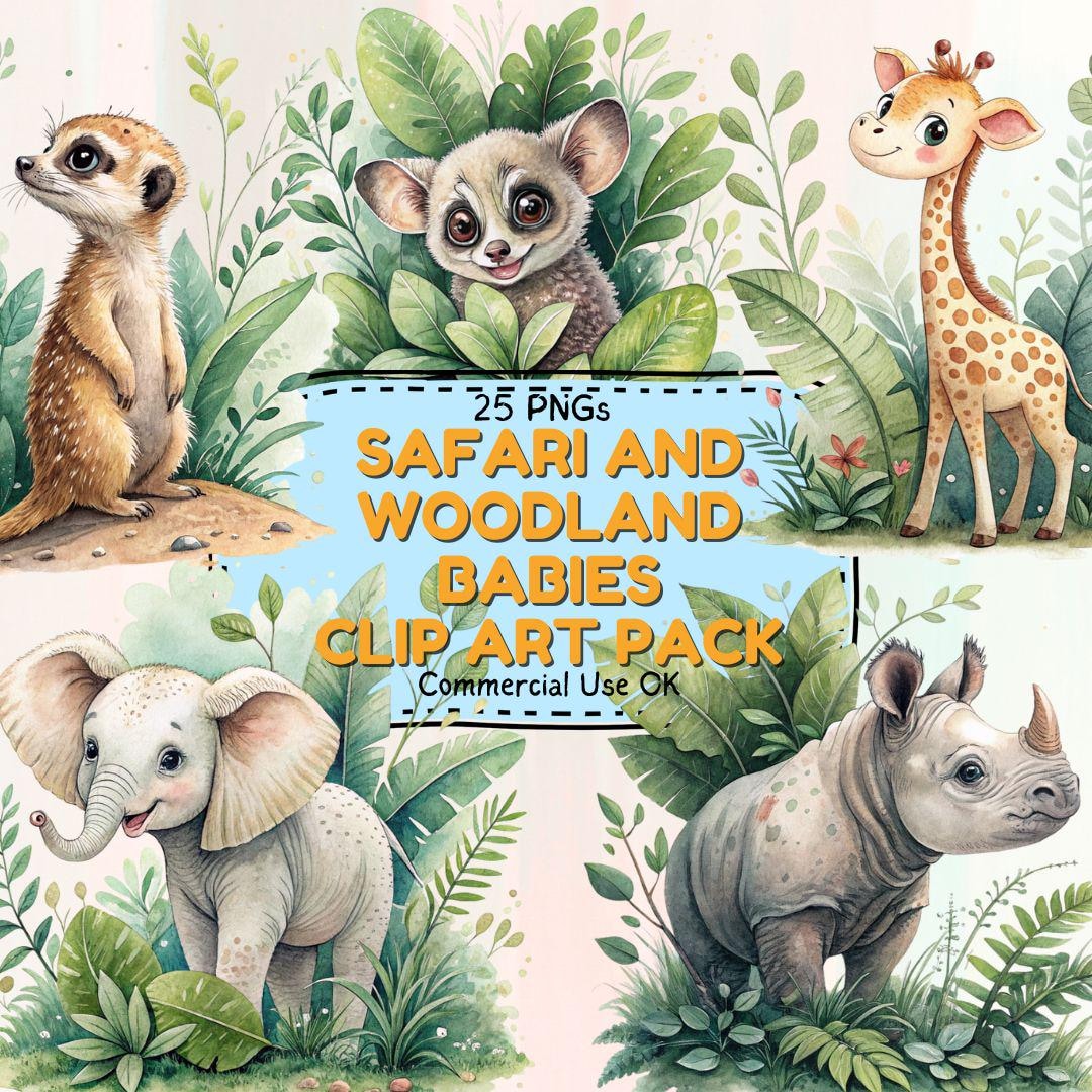 Watercolor Baby Animal Clipart Set – 25 Safari and Woodland Pngs With ...