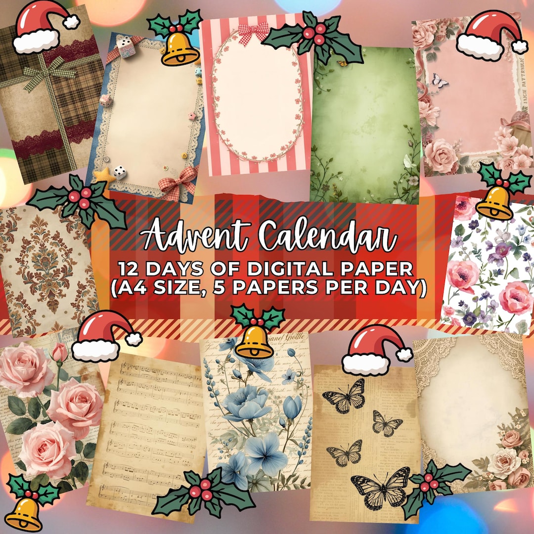 Digital Advent Calendar, Digital Paper, 12 Days Countdown, Holiday ...