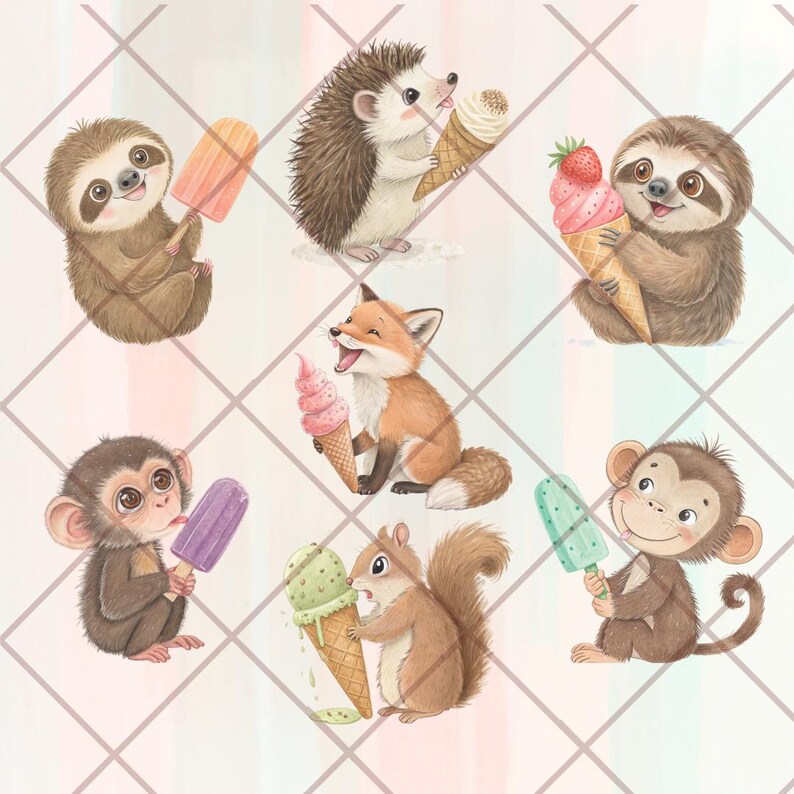 35 Baby Woodland Animals With Ice Cream and Popsicle PNG Clipart | Cute ...