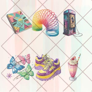 Neon 90s Nostalgia Clipart: Retro Cassette Tapes, Boomboxes ...