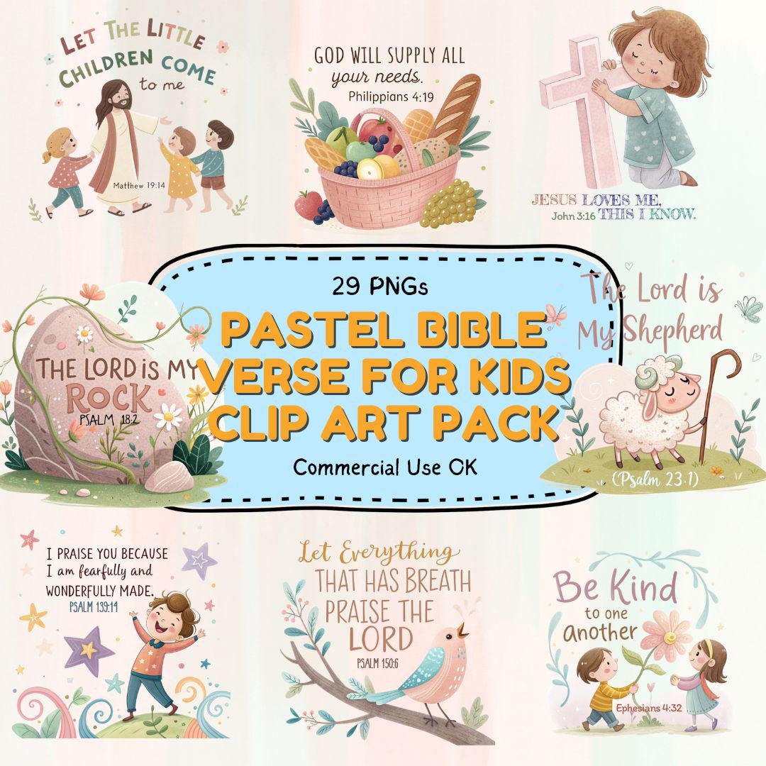 Pastel Bible Verse Pngs for Kids – 29 Whimsical Christian Cliparts With ...