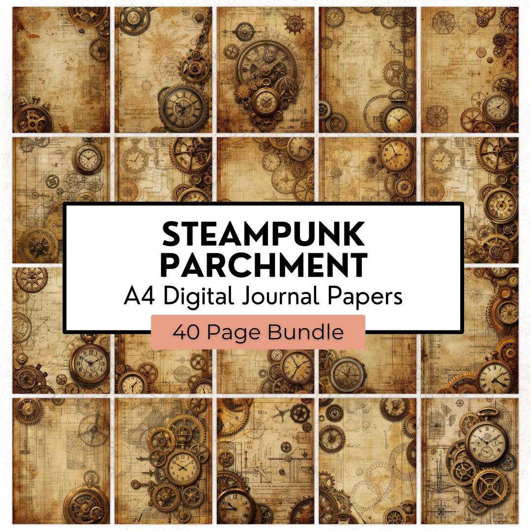 Steampunk Parchment Digital Paper | A4 Mechanical Schematics (digital ...