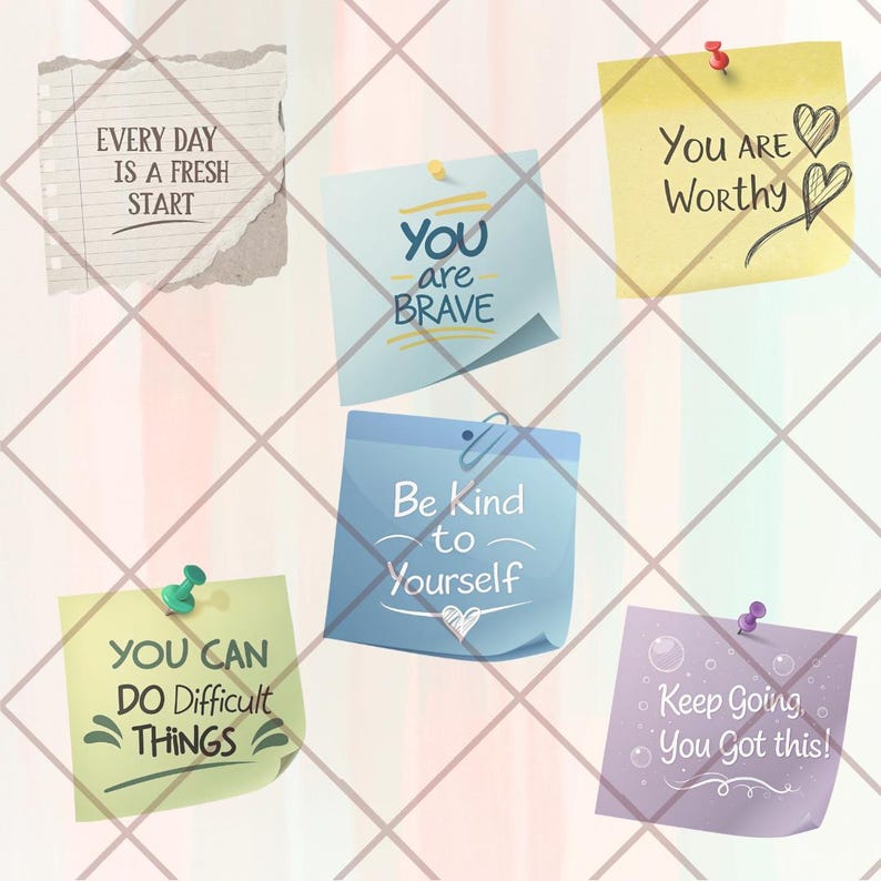 30 Positive Self-affirmation Sticky Notes Clipart | Digital PNG | Cute ...