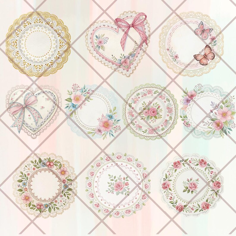 50 Hand Painted Style Paper Doilies PNG | Vintage Lace Clipart ...