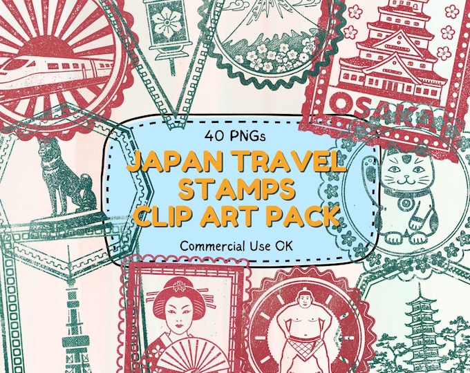 48 JAPANESE STAMPS, JAPANESE Printable Stamp, Vintage Stamp, Painting ...