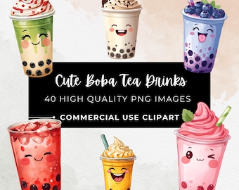Bubble Tea Kawaii Clipart Set Cute Bubble Tea Clip Art Boba Tea ...