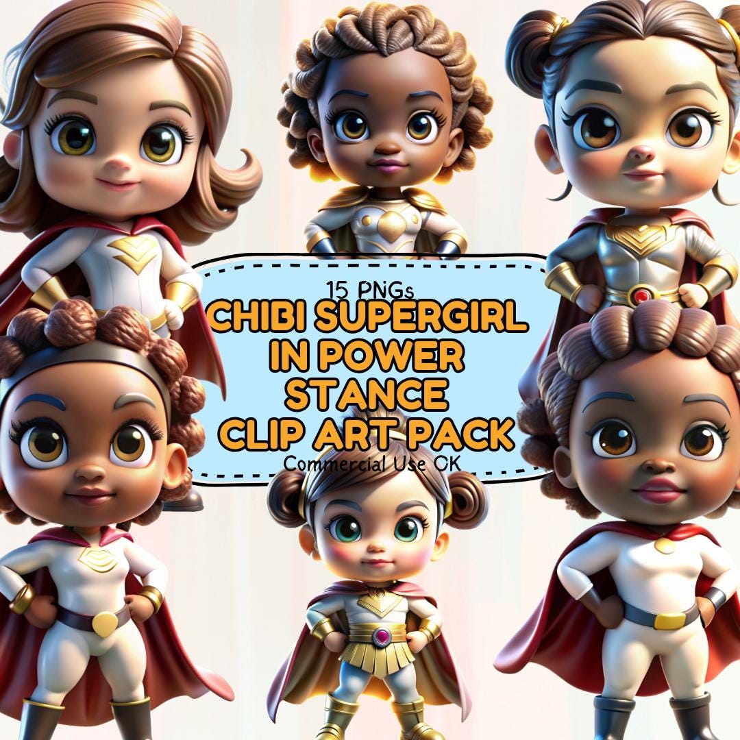 15 Chibi Superhero Girl PNG Clipart | Cute Kawaii Super Girl Graphics ...