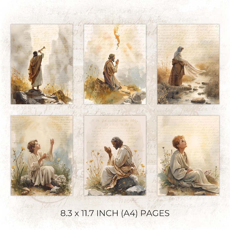 Watercolor Bible Character Art | A4 Printable Scripture (digital Papers ...