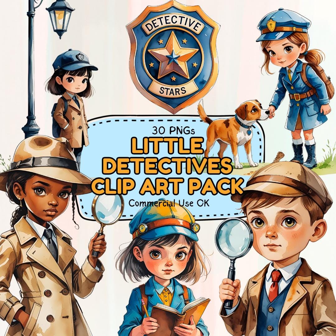 Detective Kids Watercolor Clipart – 30 Sleuth Pngs (digital Download ...