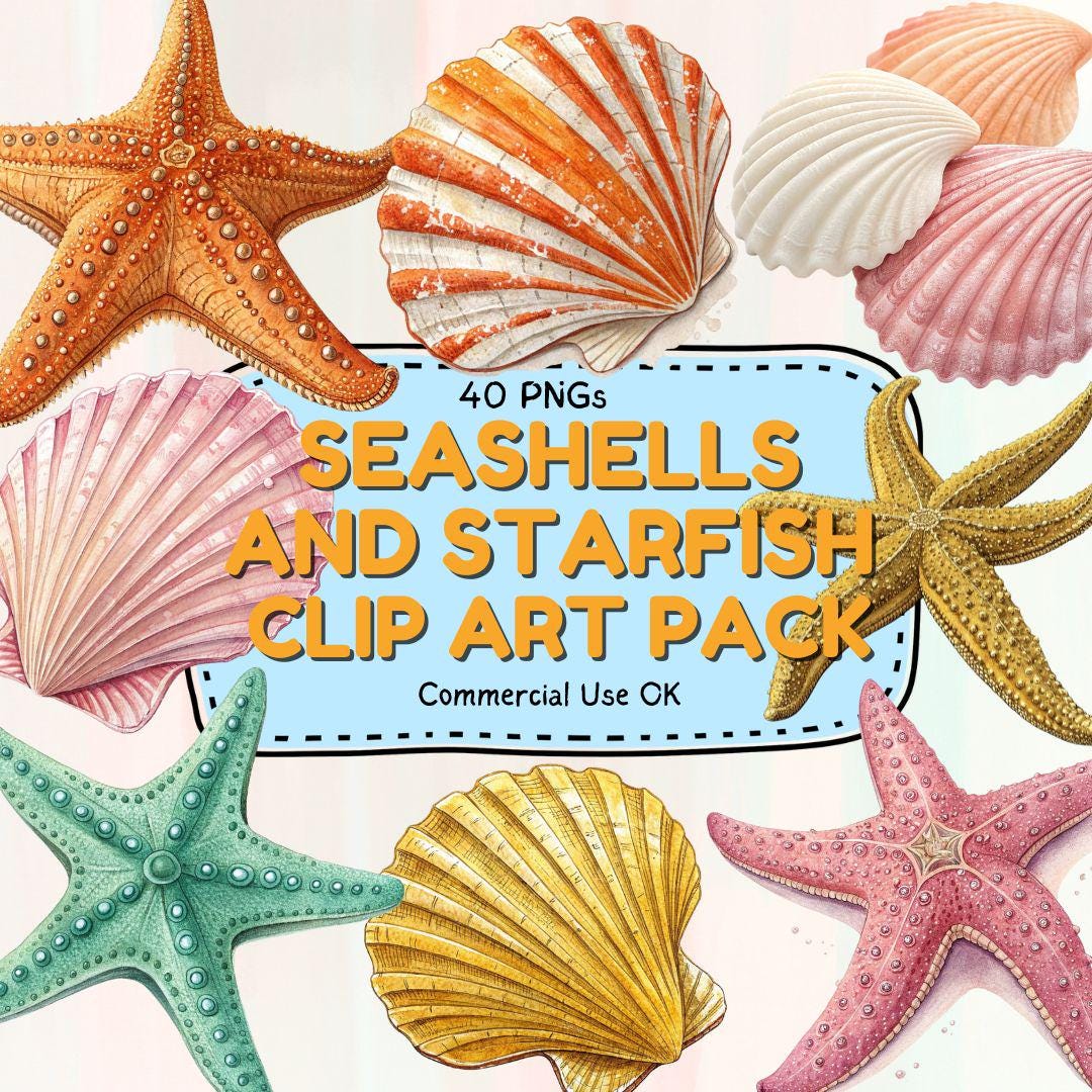 Seashell Starfish Clipart Bundle - Coastal Nautical Graphics for Crafts ...