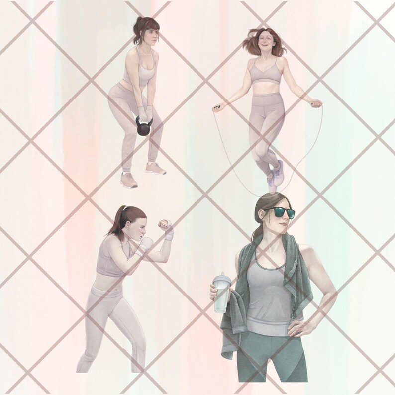 Fitness Fashion Clipart: Trendy Workout Lady Pngs (digital Download) - Etsy