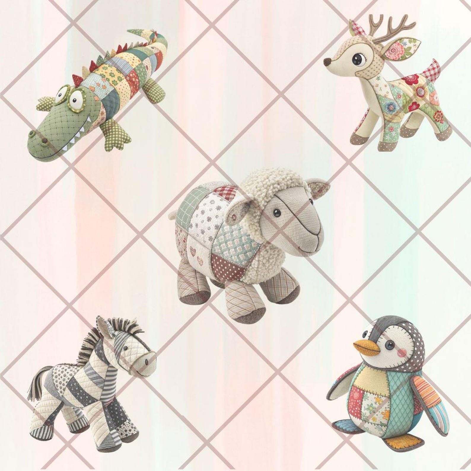 Vintage Patchwork Animal Plushies CLIPART - (NOT Patterns): Retro ...