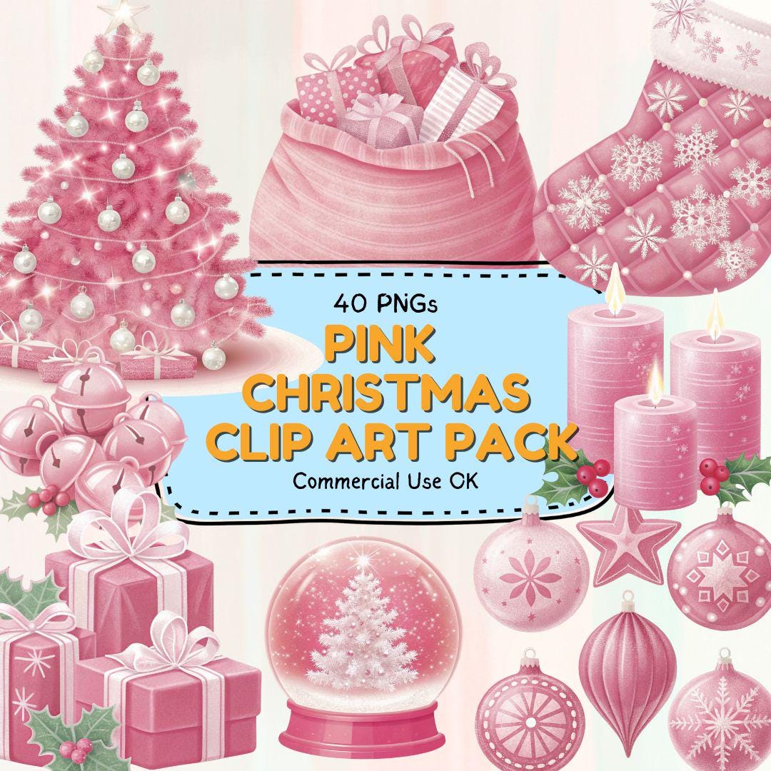 Pink Christmas Clipart Bundle: 40 Pastel Holiday Illustrations (PNG ...