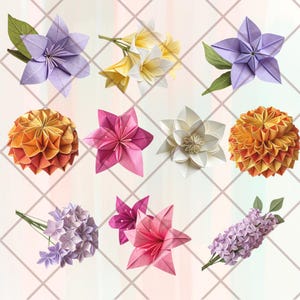 50 Origami Flower Clipart PNG | Watercolor Folded Paper Flowers ...