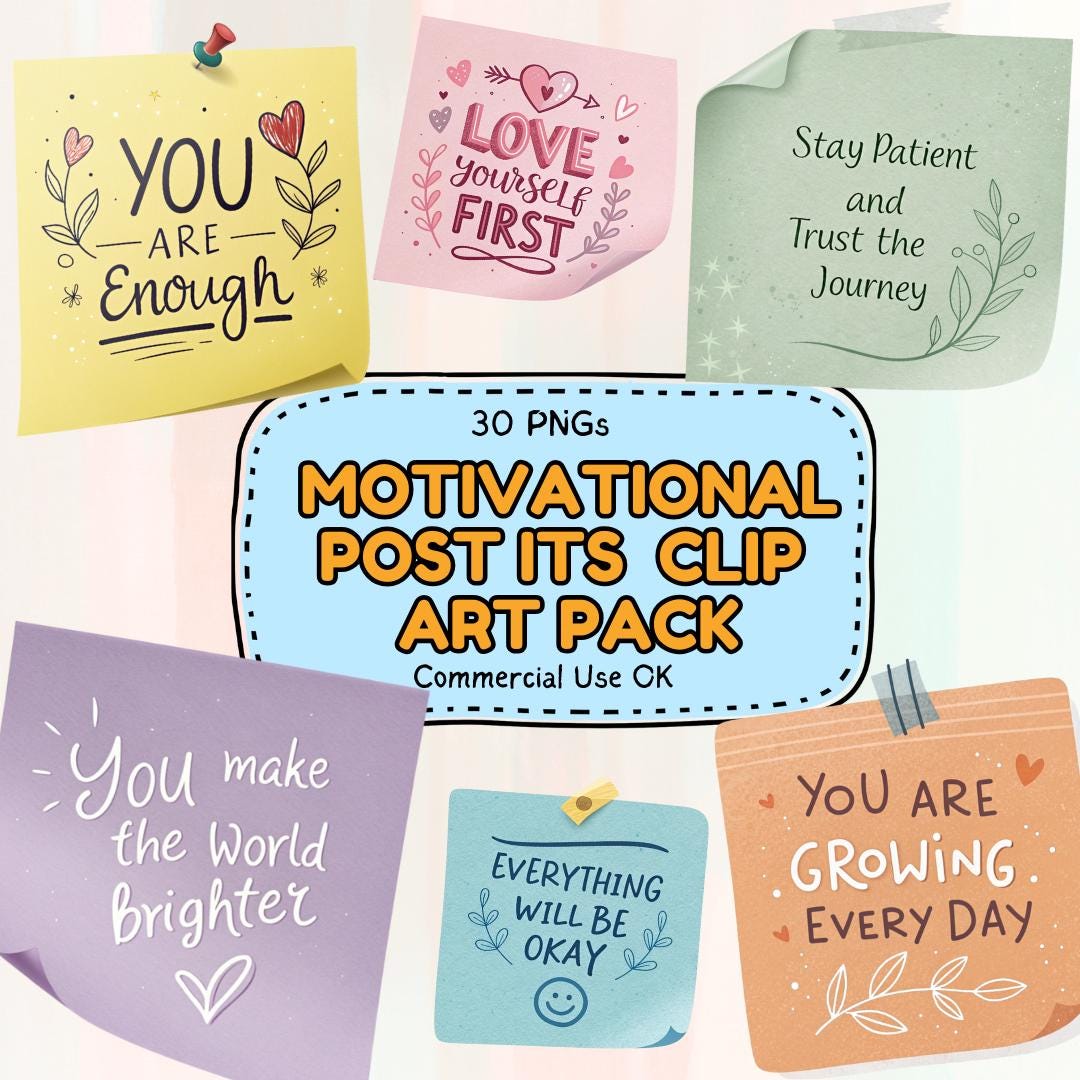 30 Positive Self-affirmation Sticky Notes Clipart | Digital PNG | Cute ...