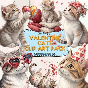 34 Valentine Cats Clip Art Cute Pngs for Crafts, Scrapbooking ...