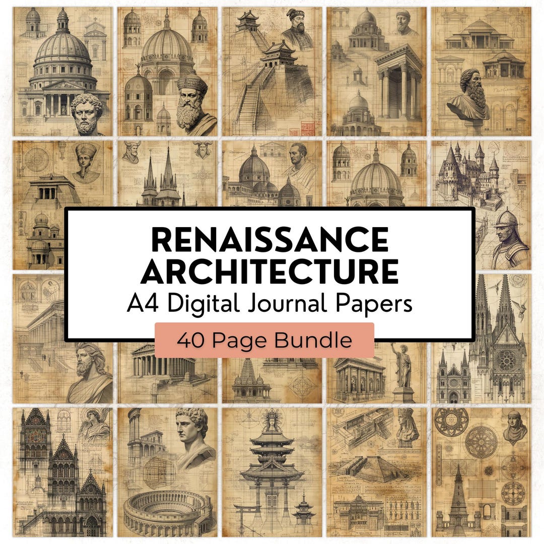 40 Renaissance Schematic Digital Papers | Mythology & Architecture A4 ...