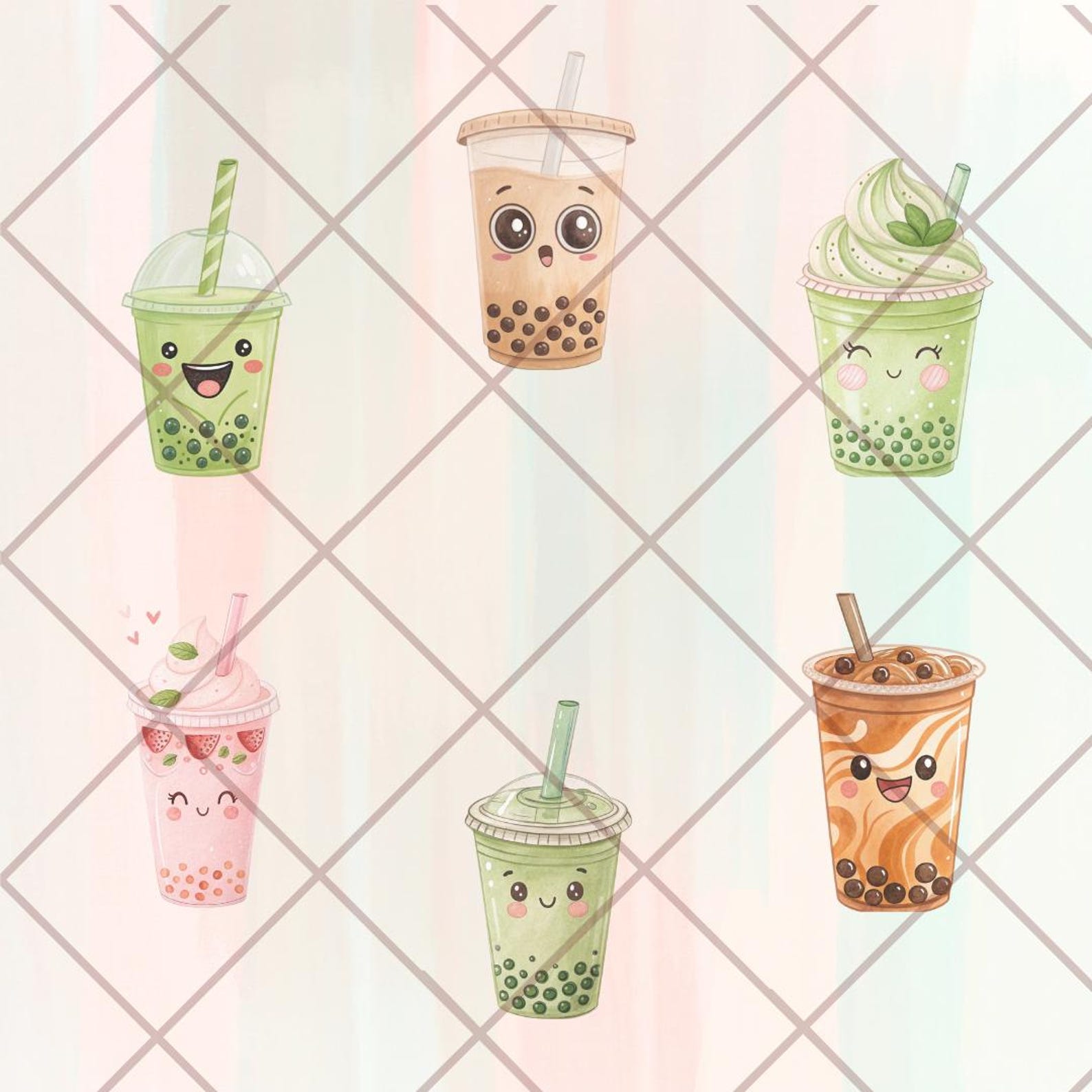 30 Cute Boba Clipart PNG | Kawaii Bubble Tea Stickers | Hand-painted ...