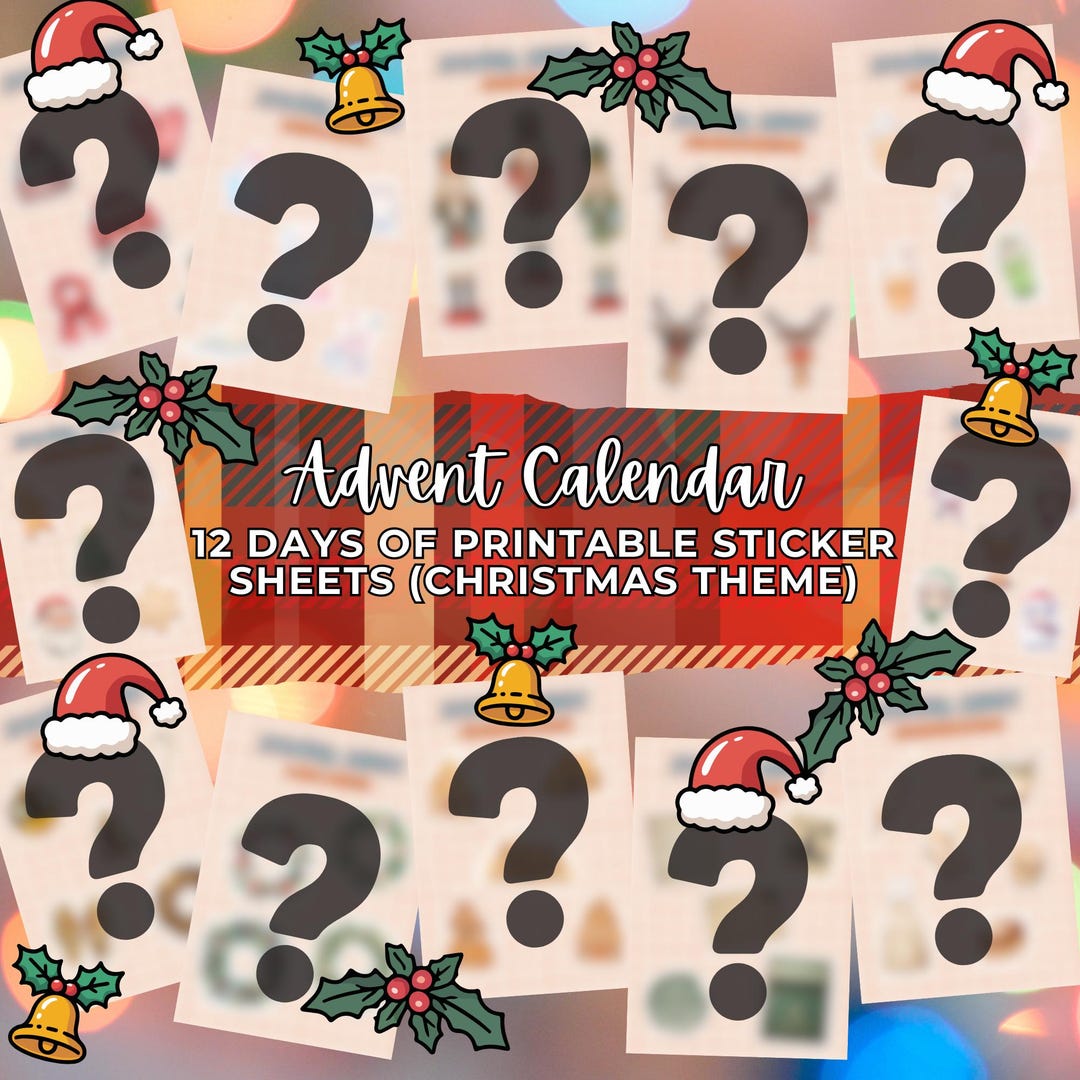 Digital Advent Calendar, Christmas Printable Sticker Sheets, 12 Days ...