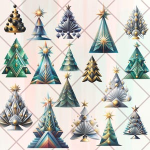 Art Deco Christmas Tree Clipart Set 18 Pngs Vintage Glam Holiday Decor ...
