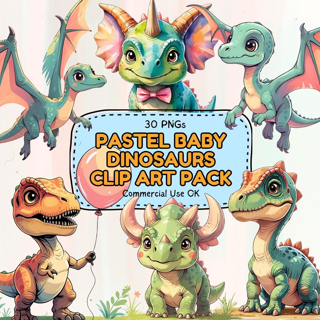Pastel Baby Dinosaur Clipart Set: Watercolor Dino Pngs (digital ...