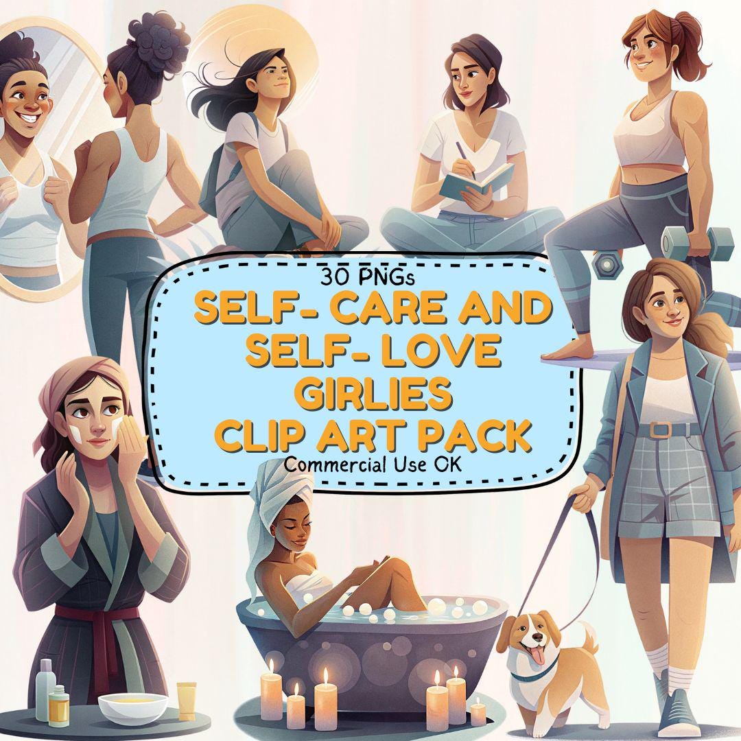 Self-care and Self-love Clip Art Set - 30 Pngs - Young Woman Wellness ...