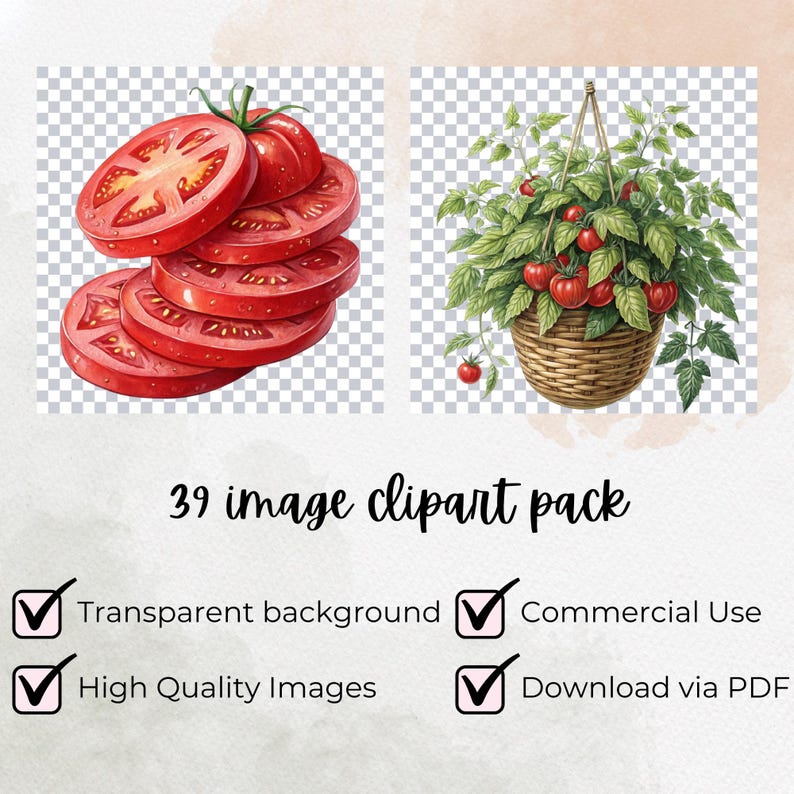 Watercolor Tomato Clipart Bundle – 39 Pngs, Transparent Background ...
