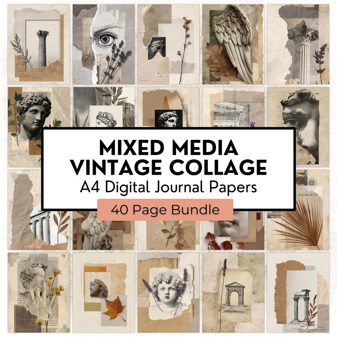 40 Vintage Collage Digital Papers | A4 Scrapbook Backgrounds, Torn ...