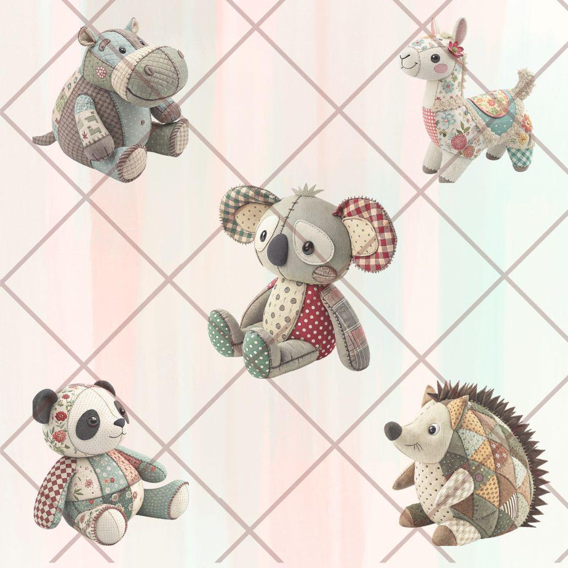 Vintage Patchwork Animal Plushies CLIPART - (NOT Patterns): Retro ...