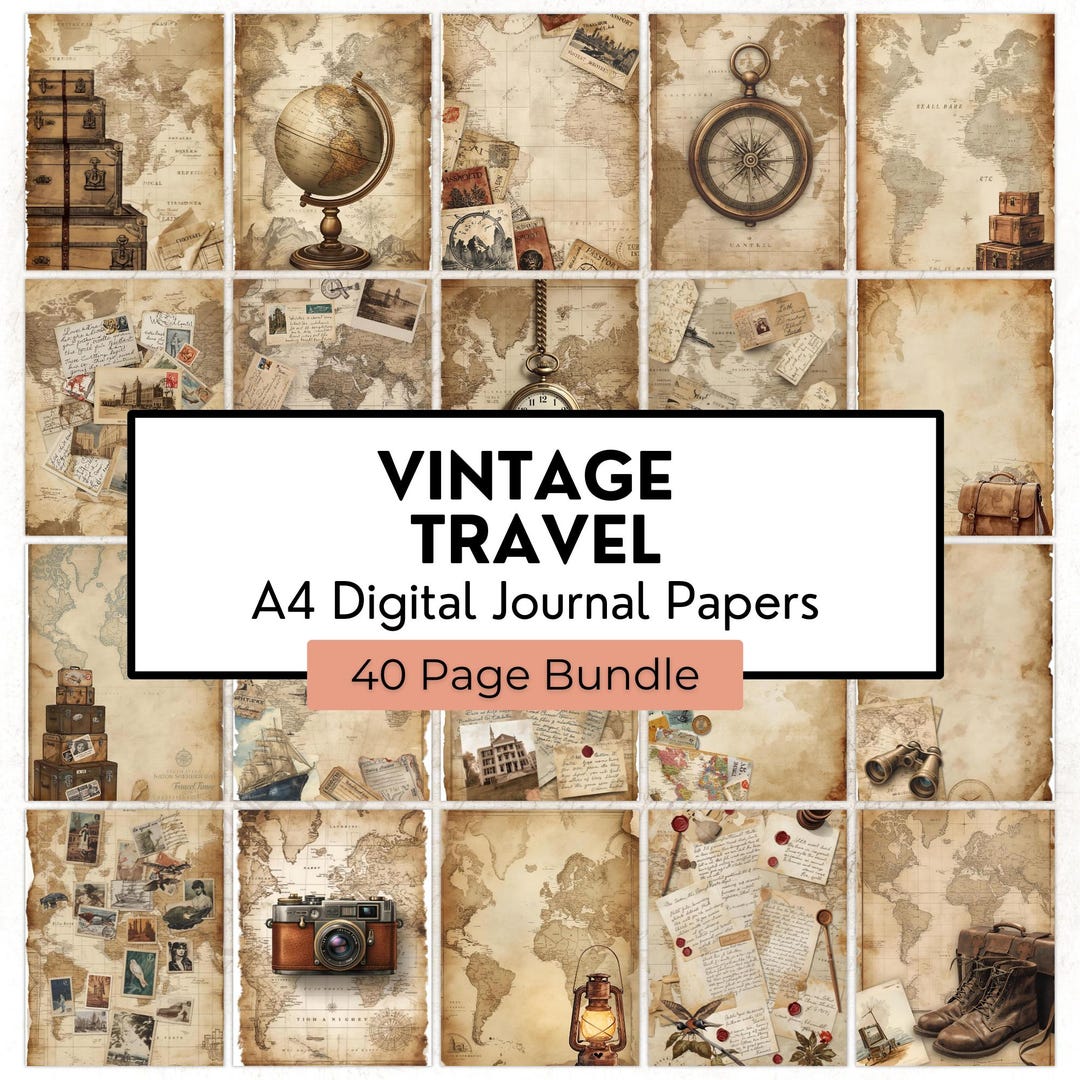 Vintage Travel Digital Paper Set: Antique Maps, Postcards (A4 Size) - Etsy
