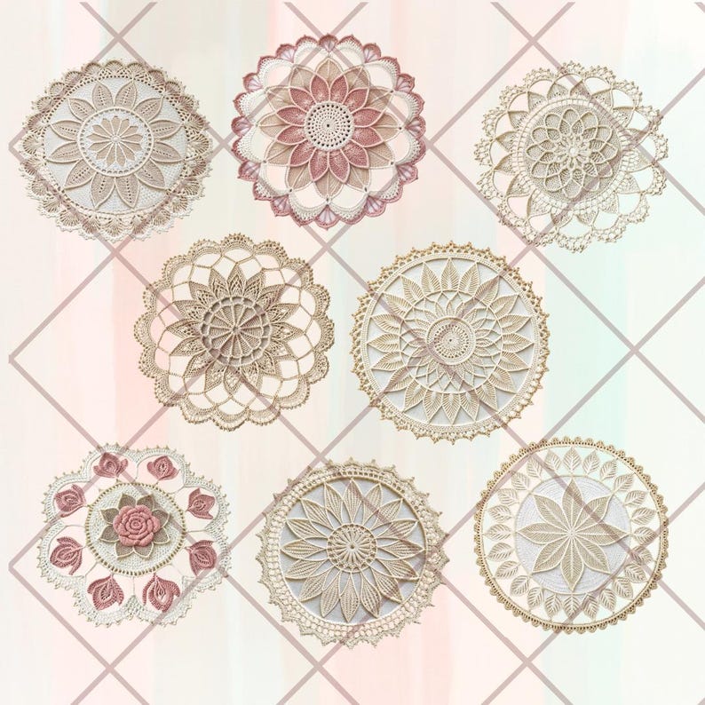 40 Round Crochet Doilies PNG Clip Art Bundle | Vintage Lace Doily PNG ...