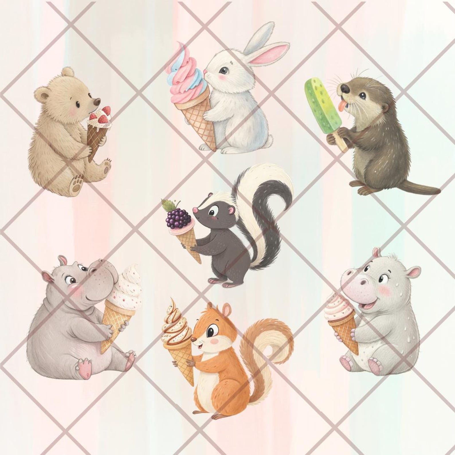 35 Baby Woodland Animals With Ice Cream and Popsicle PNG Clipart | Cute ...