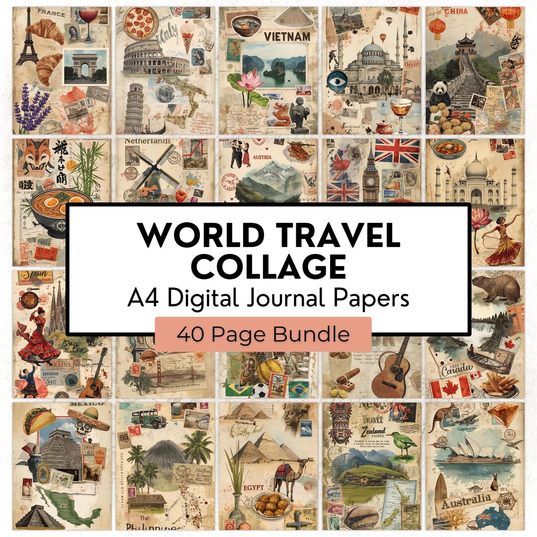 World Travel Digital Paper Pack: Digital Junk Journal Designs (A4) - Etsy