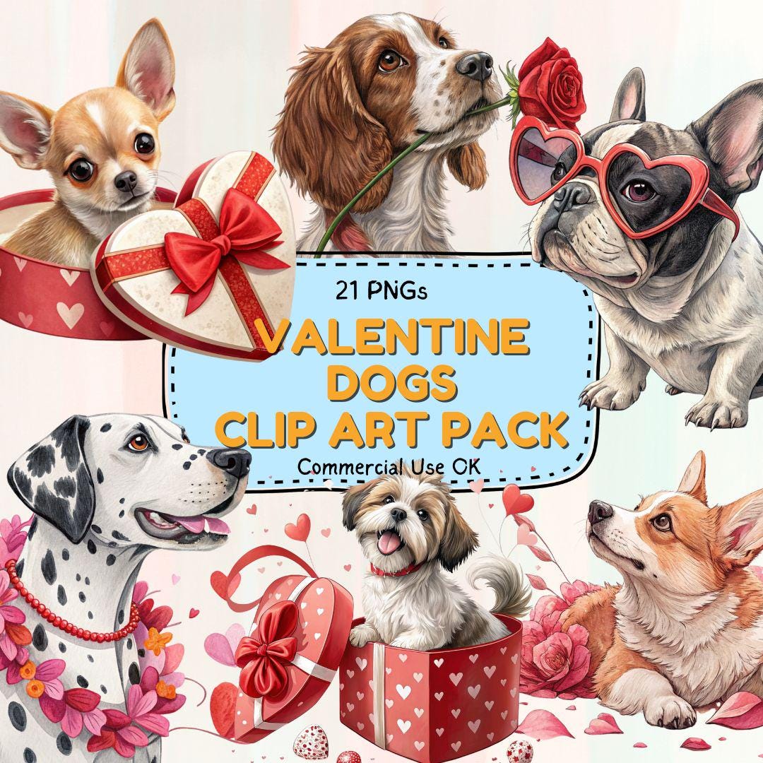 21 Valentine Dog Clipart Pngs Adorable Heart-themed Dog Illustrations ...