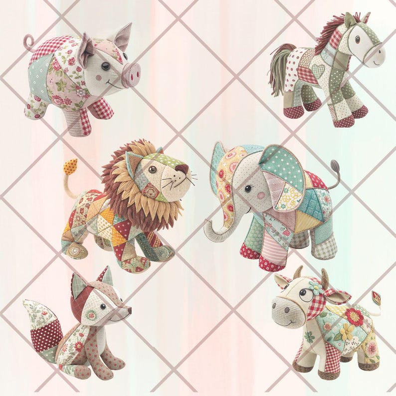 Vintage Patchwork Animal Plushies CLIPART - (NOT Patterns): Retro ...
