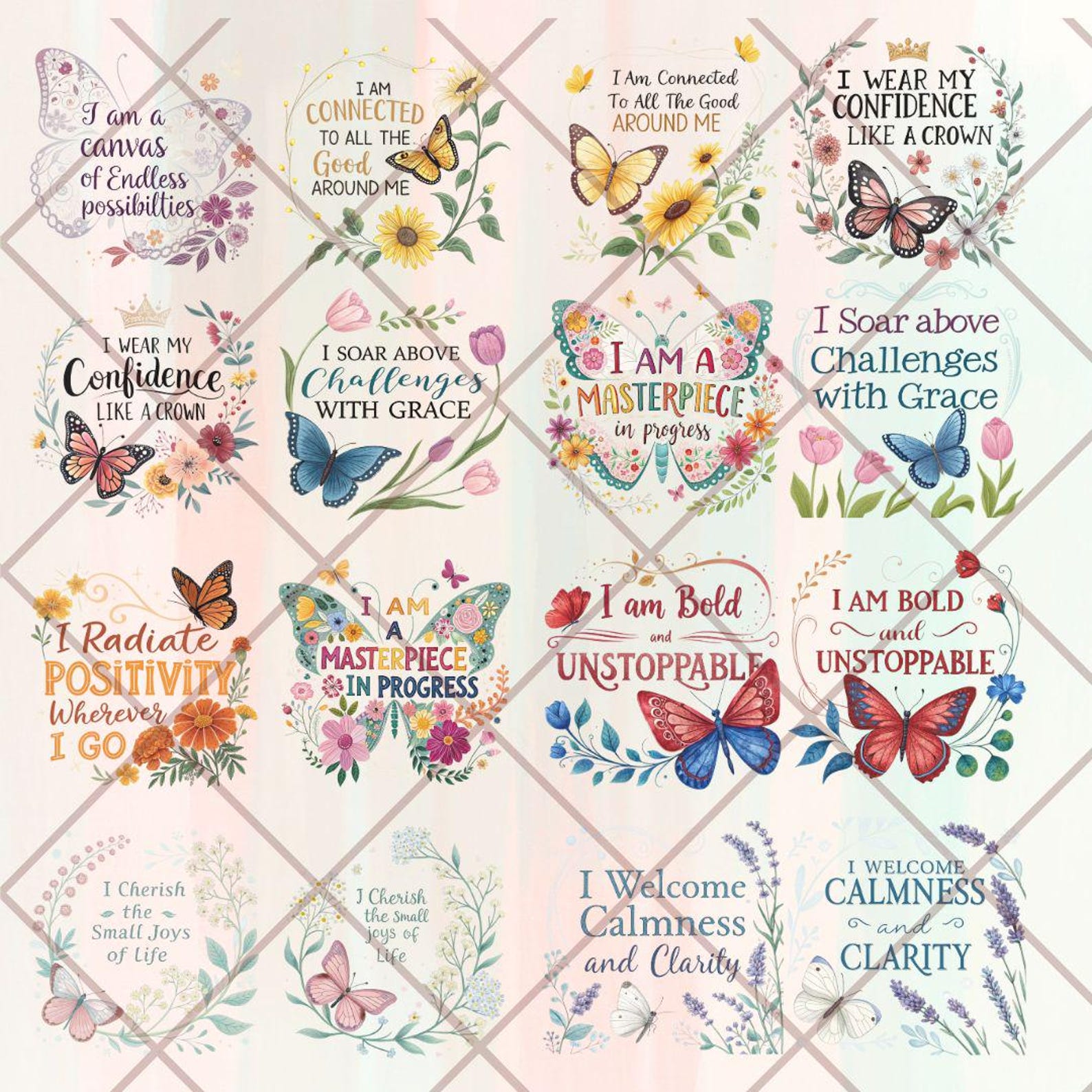 Affirmation PNG Clipart Bundle: Inspirational Quotes, Butterflies ...