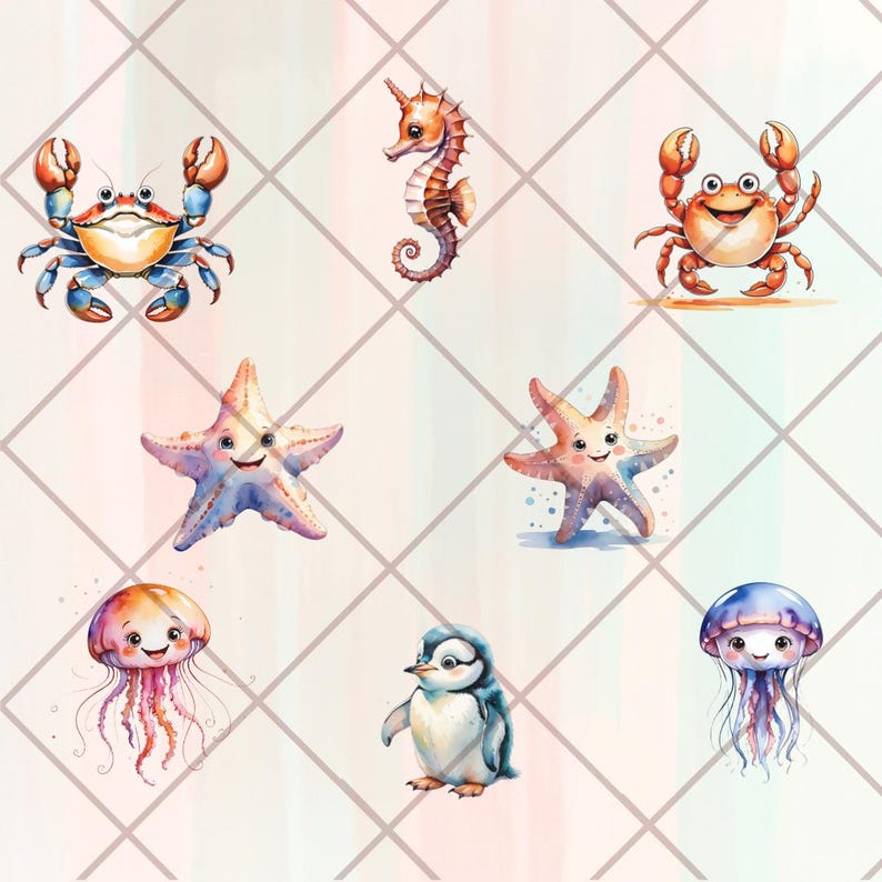 Watercolor Baby Sea Animals Clipart Bundle Cute Ocean Animals PNG ...