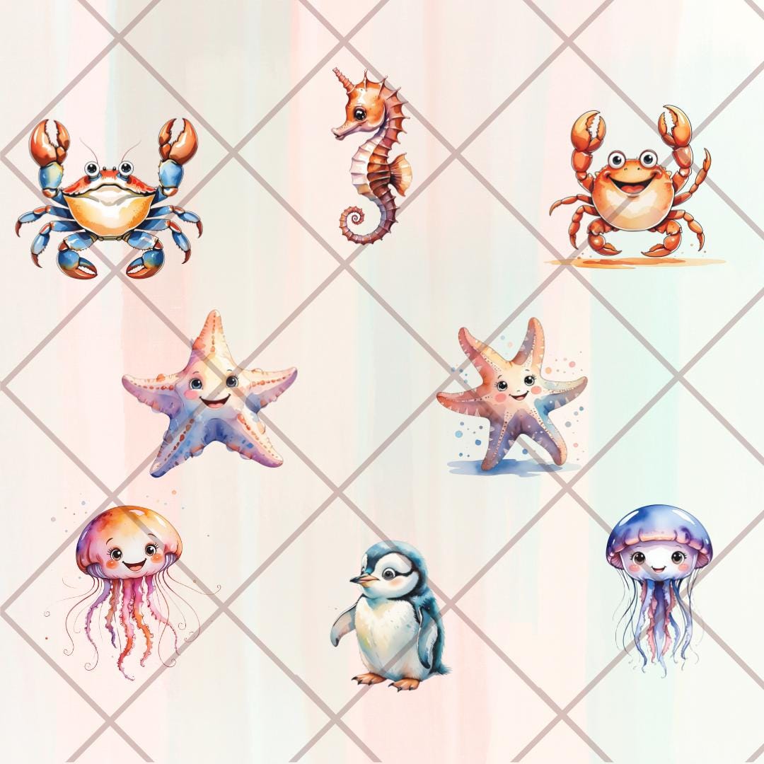 Watercolor Baby Sea Animals Clipart Bundle Cute Ocean Animals PNG ...