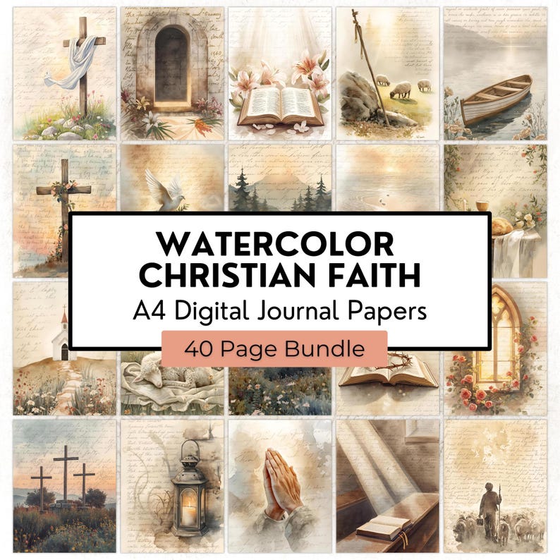 Christian Watercolor Digital Papers: Faith, Bible, Cross (A4 Printable ...