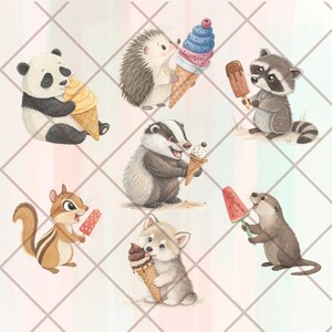 35 Baby Woodland Animals With Ice Cream and Popsicle PNG Clipart | Cute ...