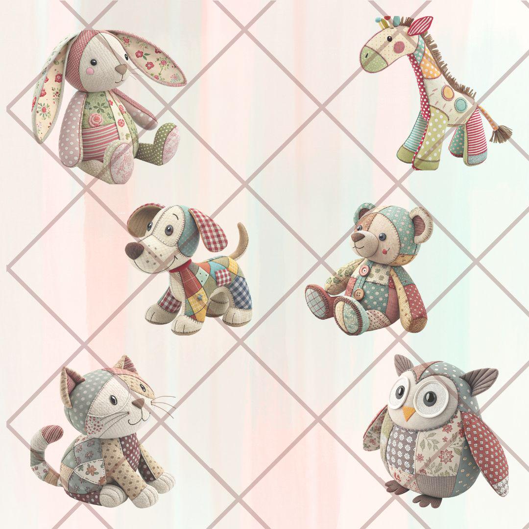 Vintage Patchwork Animal Plushies CLIPART - (NOT Patterns): Retro ...
