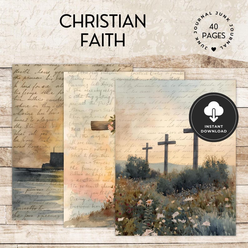 Christian Watercolor Digital Papers: Faith, Bible, Cross (A4 Printable ...