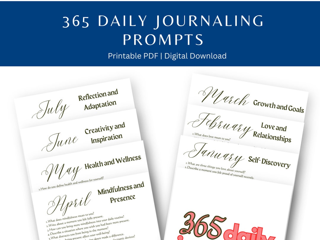 365 Journal Prompts for Beginners, Printable Journal Pages, Mental ...