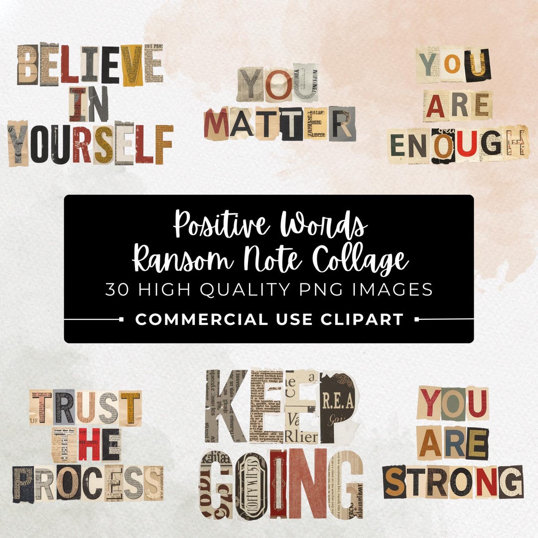Positive Words Ransom Note Collage PNG | Vintage Magazine Cutout ...