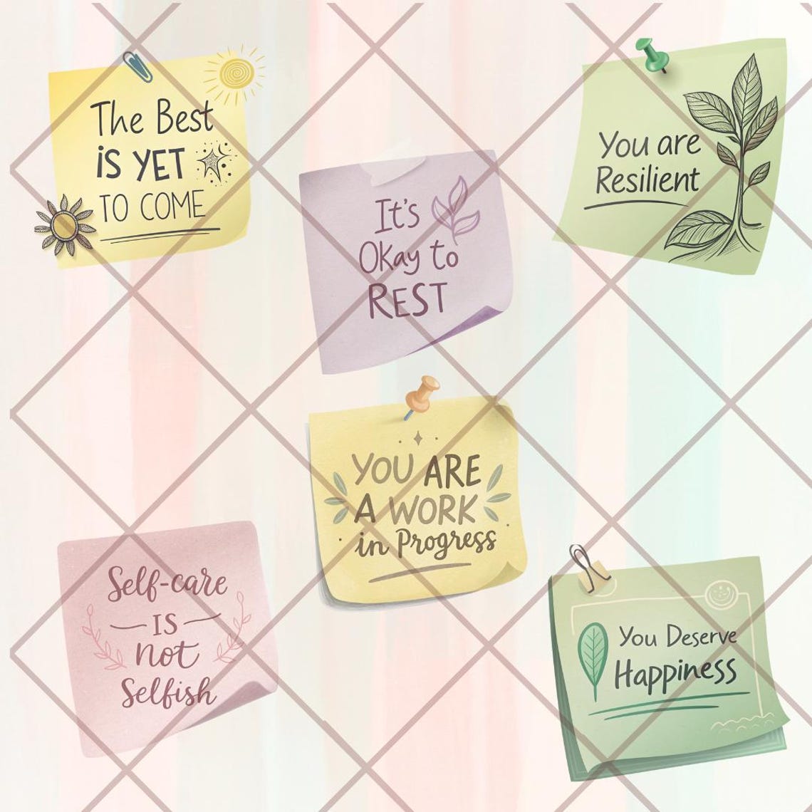 30 Positive Self-affirmation Sticky Notes Clipart | Digital PNG | Cute ...