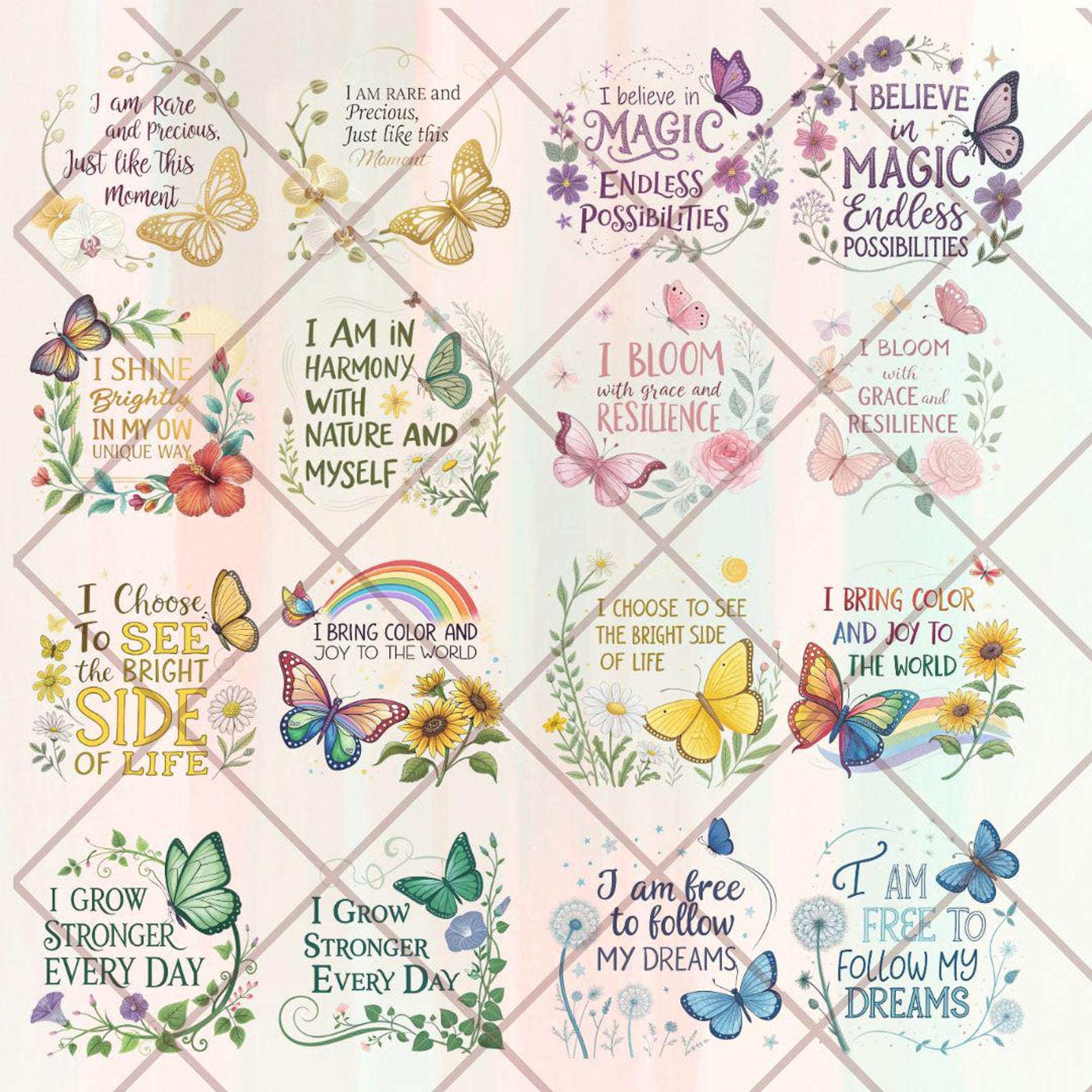 Affirmation PNG Clipart Bundle: Inspirational Quotes, Butterflies ...