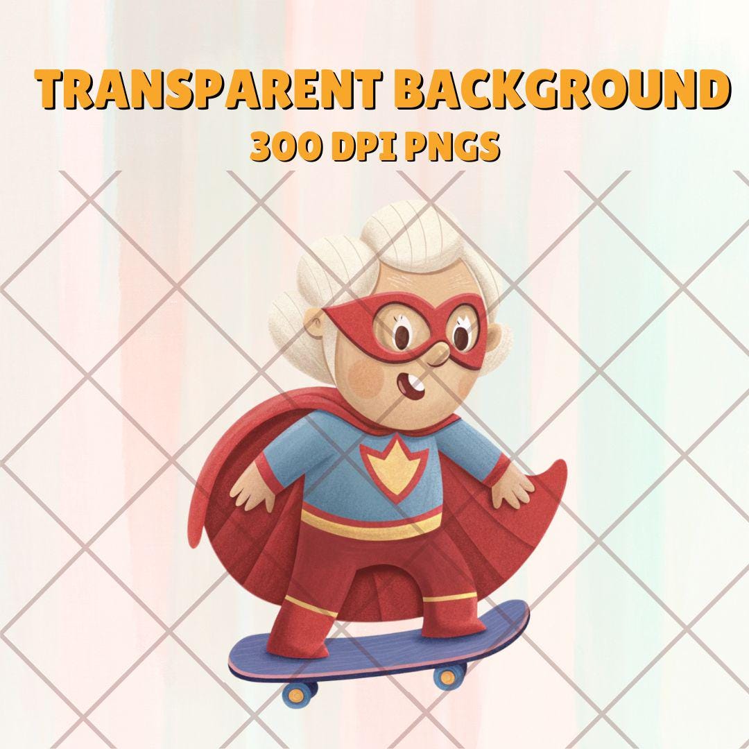 Superhero Grandma Clipart: Whimsical Hero Pngs (digital Download) - Etsy
