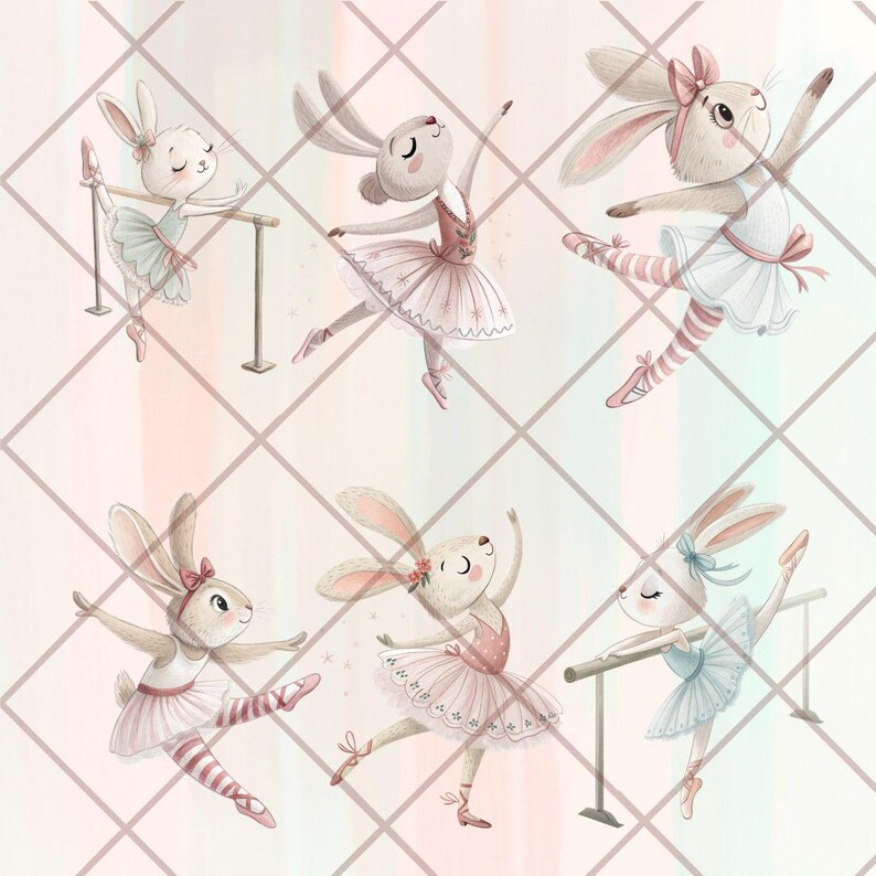 Bunny Ballerina Clipart Set: 30 Pastel Rabbit Pngs (digital Download - Etsy